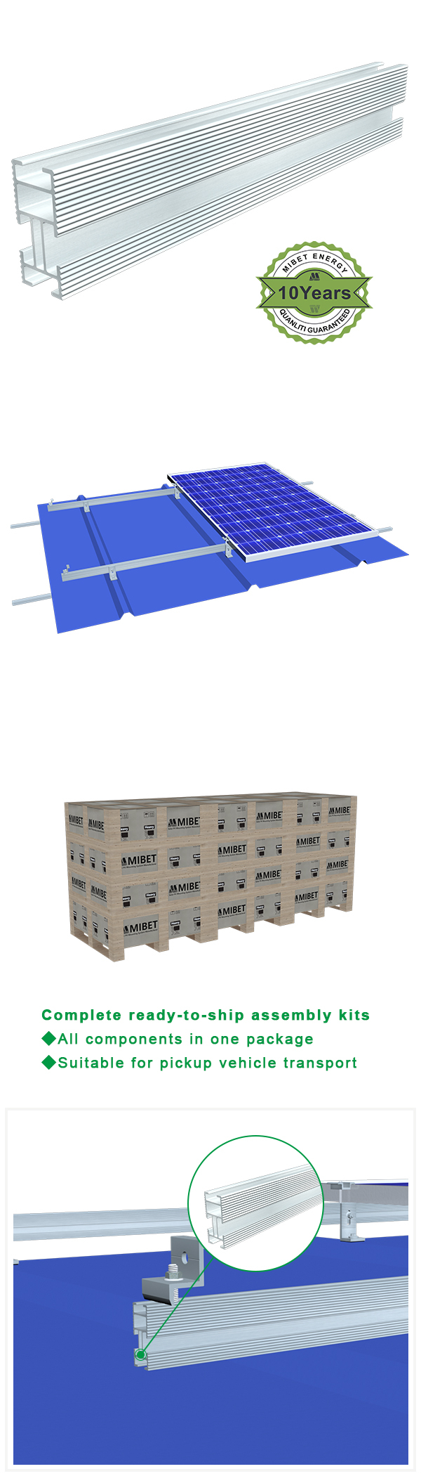 T-slot Rail H45 for Metal Roof PV Mounting System